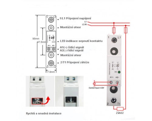 Jednofázové polovodičové relé SSR-25 DA 25A/24 až 380VAC, jednofázové